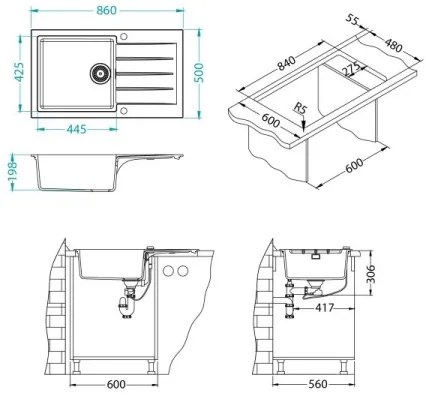 ALVEUS 1132029 - Kuchyňský dřez CADIT 86x50 cm granit/béžová