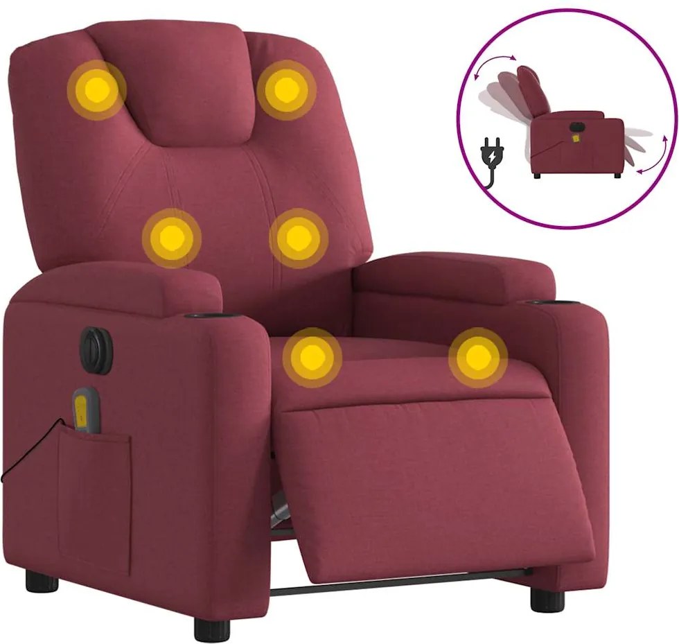 Elektrické masážní polohovací křeslo vínové textil 3204359