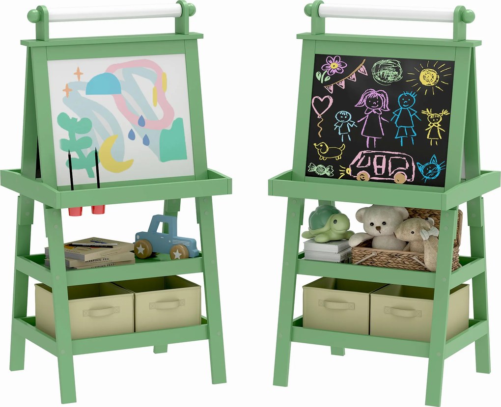 AIYAPLAY AIYPLAY Dětský easel 3v1 Magnetická oboustranná tabule s papírovým válcem a úložnými košíky 59x48x118 cm Zelená