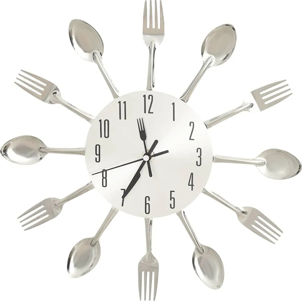 Nástěnné hodiny s vidličkami a lžícemi stříbrné 31 cm hliník 325162