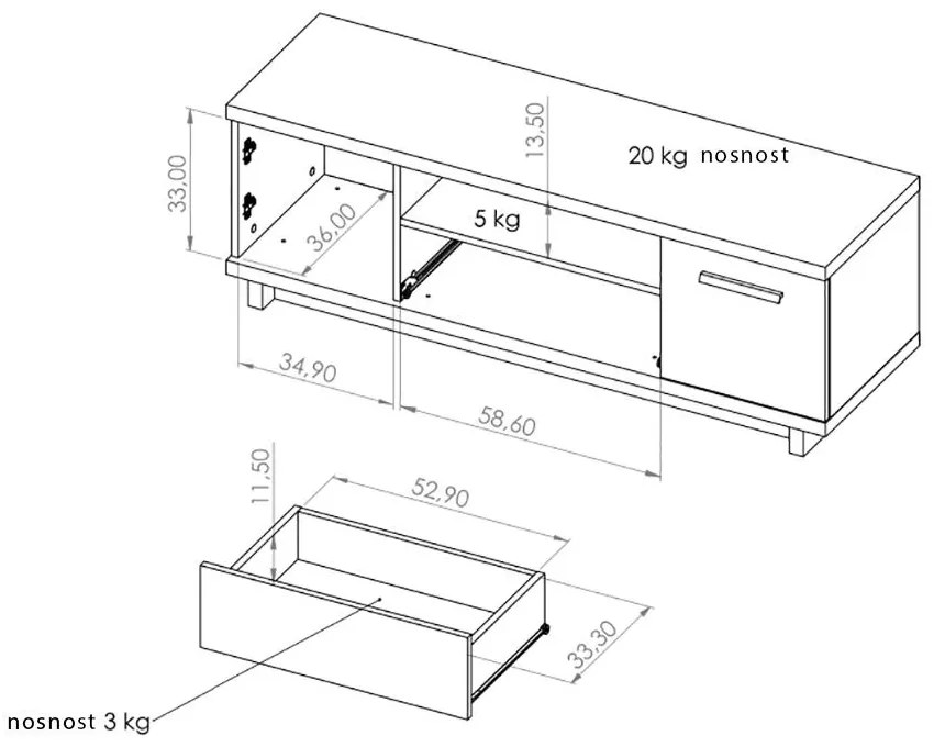 INES | TV stolek IN-07 | 135 cm | artisan/černá