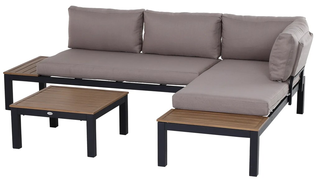 Outsunny 3dílná sada zahradního nábytku s pohovkou a polštáři, boční stolek, hliník, 164x74x69 cm, ideální pro venkovní prostory | Aosom.de