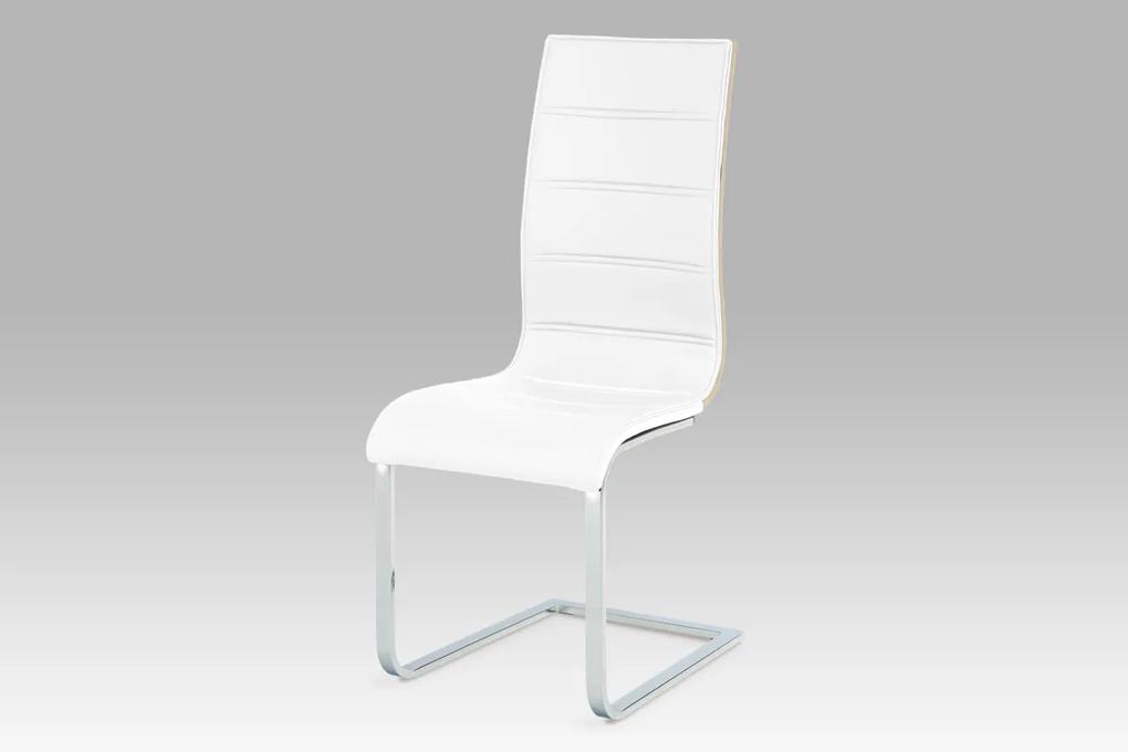 Artium Jídelní židle koženka bílá / sonoma / chrom - WE-5022 WT