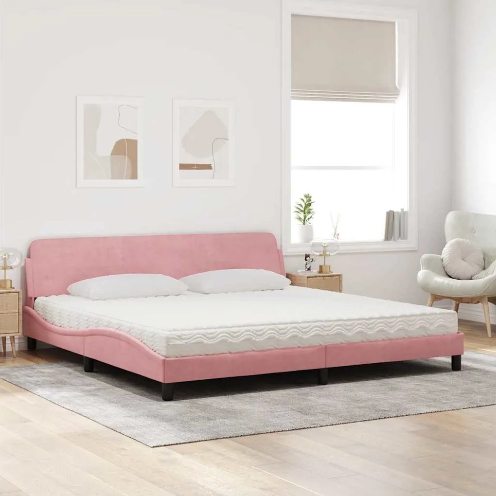 Postel s matrací Dover růžová 200 x 200 cm samet 3208476