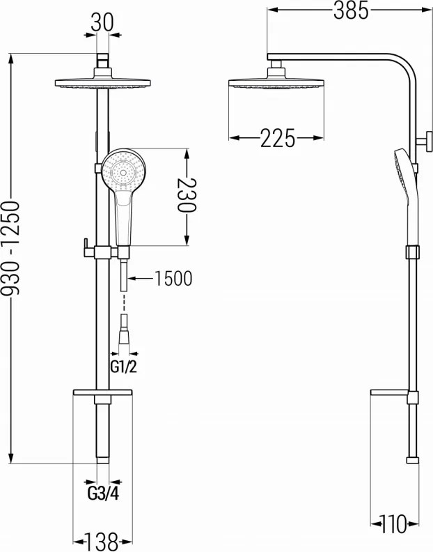 Mexen sprchový set Q05 s horní hlavicí Circle, černá, 798050595-70