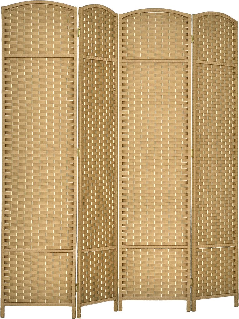 HOMCOM Interiérový dřevěný příčka 4 panely 160 x 170 cm Skládací zástěna s tkanou úpravou, dělicí přepážka pro obývací pokoj, ložnici, domácnost, přír