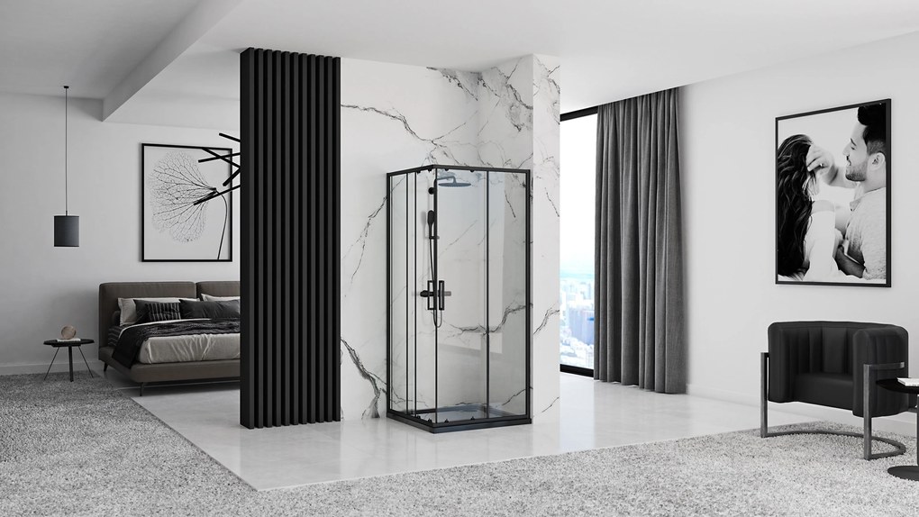 Čtvercový sprchový kout REA PUNTO 90x90 cm, chrom se sprchovou vaničkou Savoy černá