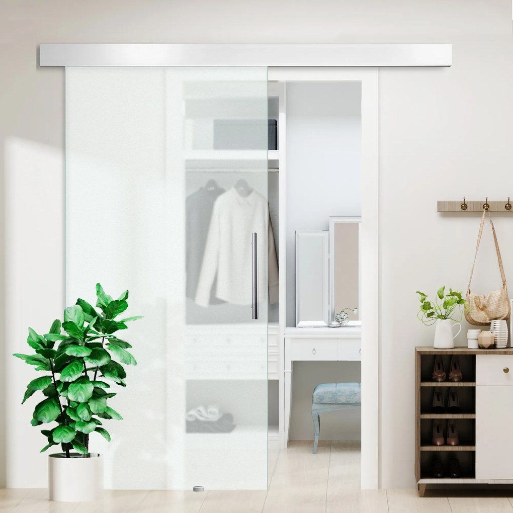 HOMCOM Posuvné skleněné pokojové dveře s madlem, jednostranně satinované 102,5x205 cm, moderní a elegantní pro obývací pokoje | Aosom.de