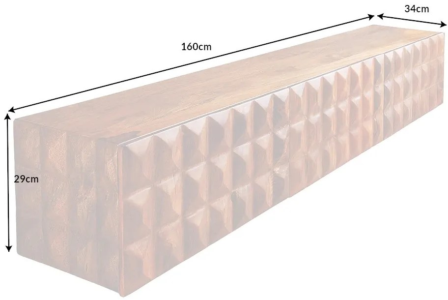 Designový závěsný TV stolek Ladarius 160 cm mango