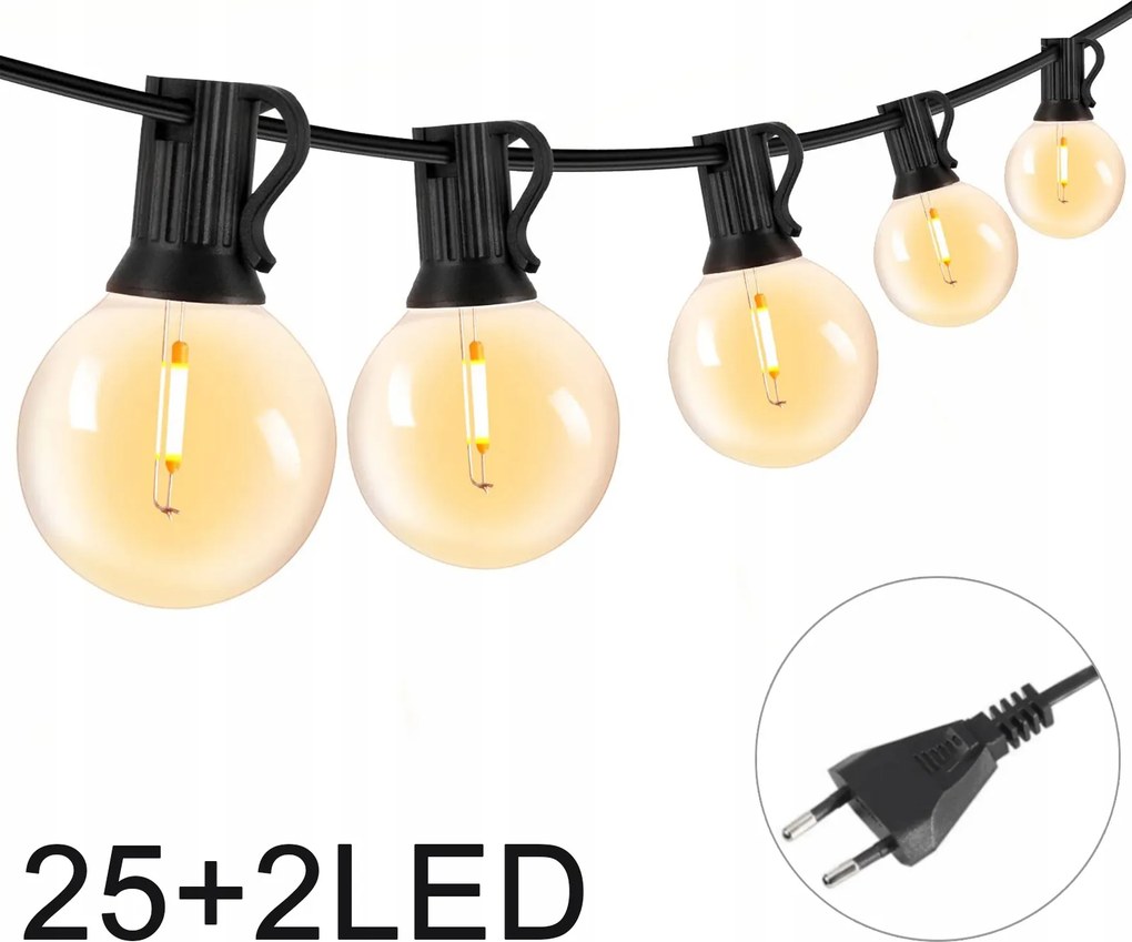 Zahradní světelná žárovka 7.5M 25X Led G40 vodotěsný kabel