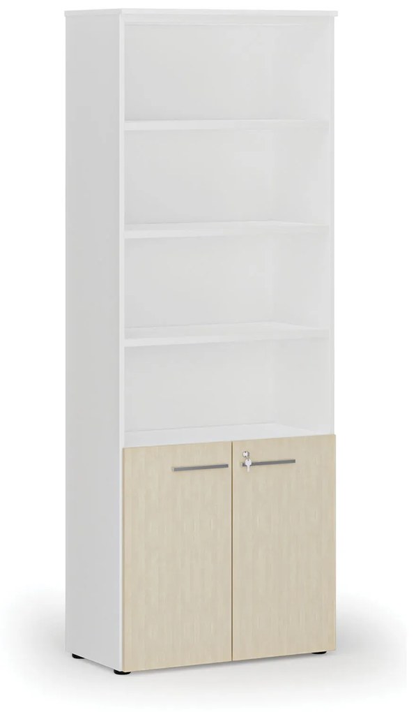 Kombinovaná kancelářská skříň PRIMO WHITE, dveře na 2 patra, 2128 x 800 x 420 mm, bílá