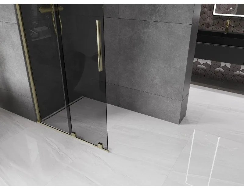 Mexen Velar, sprchová zástěna s posuvnými dveřmi Walk-in 75 x 200 cm, 8mm šedé sklo, zlatá lesklá, 871-075-000-43-50