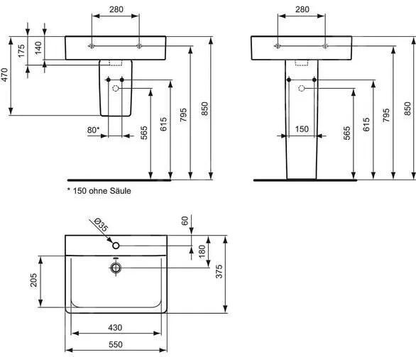 Ideal Standard Connect Space Umyvadlo CUBE 55 cm E714001