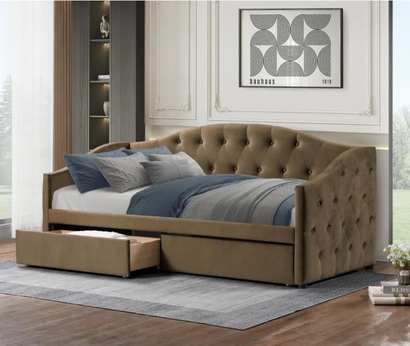 Postel ZASKA 90x200 s úložným prostorem, hnědá Velvet látka, Kondela 0000396164