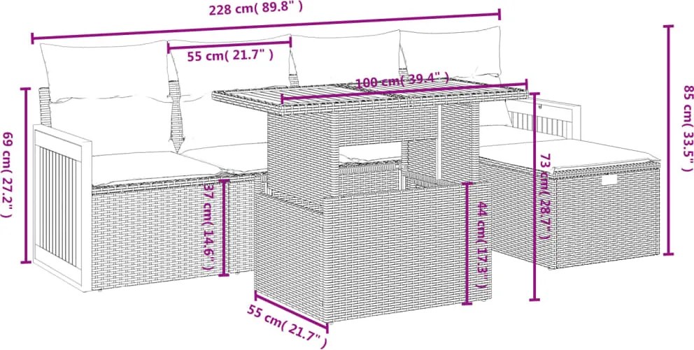 6dílná zahradní sedací souprava s poduškami béžová polyratan 3276244