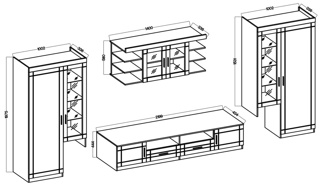Obývací stěna PARIS Zvolte barevné provedení: Grafit / Dub sonoma, LED osvětlení: Ne