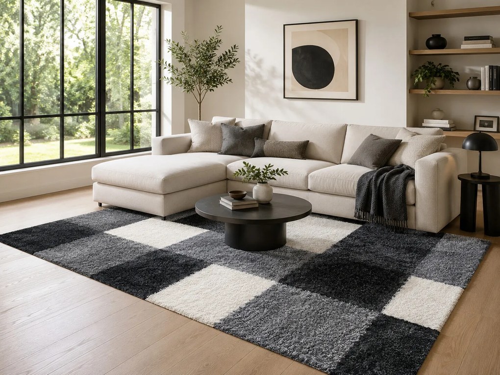 Ayyildiz, Kusový koberec Life Shaggy 1501 black, 80x250, černobílá, ložnice