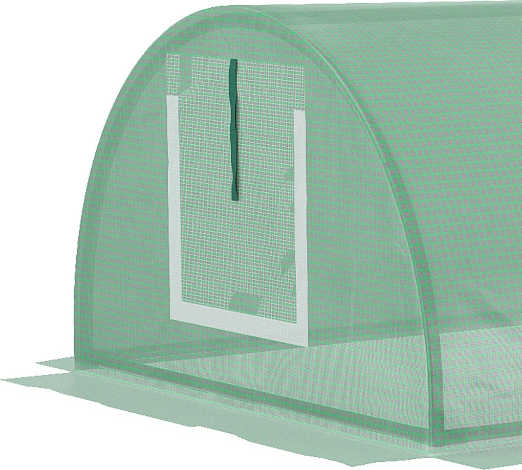 Fóliový skleník Outsunny mini tunelový skleník 300x80x45cm s PE fólií odolnou proti UV záření a oknem ze síťoviny v zelené barvě pro pěstování rostlin