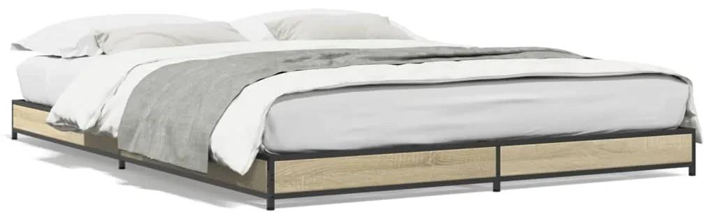 Rám postele dub sonoma 140 x 200 cm kompozitní dřevo a kov - Default Title