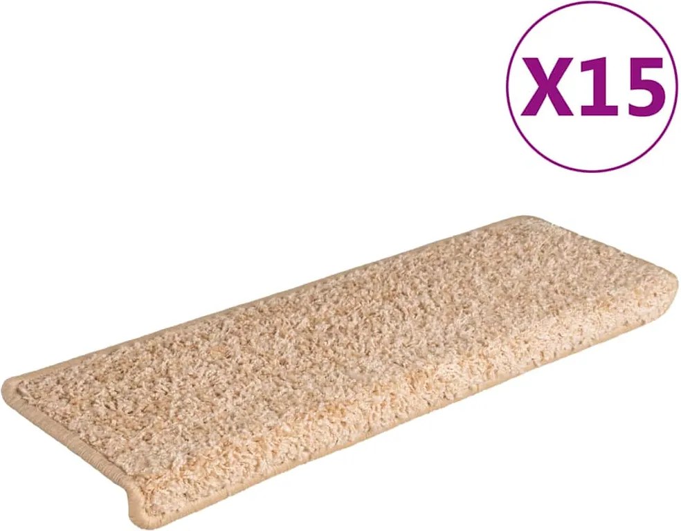 Schodové rohože 15 ks 65 x 21 x 4 cm zlaté obdélníkové okraje 326202