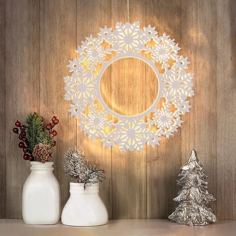 SOLIGHT LED dřevěný vánoční věnec, 10x LED, bílá, 30cm, časovač, 2x AA