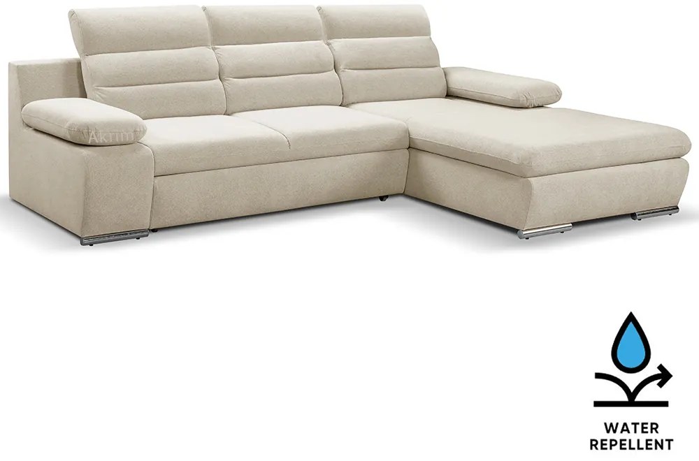 Sedací souprava GRECO MINI | 278x185 cm | PRAVÁ | 09 světle béžová WATER REPELLENT | rozkládací + úložný prostor