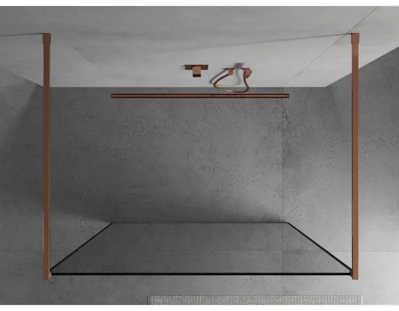 Mexen Kioto, průchozí sprchová zástěna 110 x 200 cm, 8mm sklo čiré/černý vzor, 2x růžové zlato stabilizační rozpěra, 800-110-002-60-70