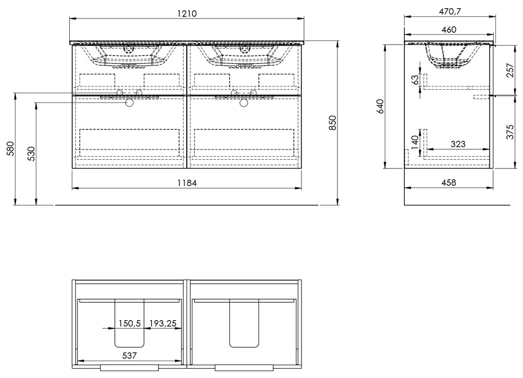 Sapho Sapho, CIRASA umyvadlová skříňka 118,4x64x46cm, bílá lesk, CR121-3030-21