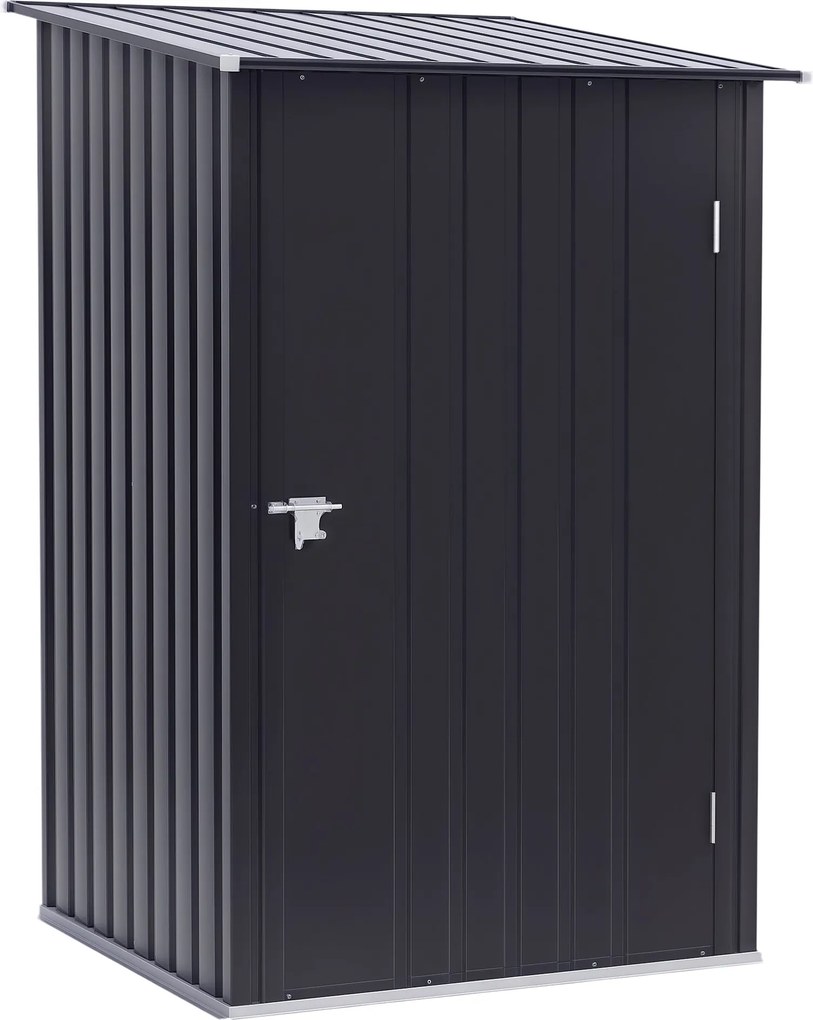 Ocelová kůlna na nářadí Outsunny 1,6m³ 100x103x160cm s pultovou střechou a zámkem - Voděodolná zahradní kůlna na venkovní použití, tmavě šedá | Aosom