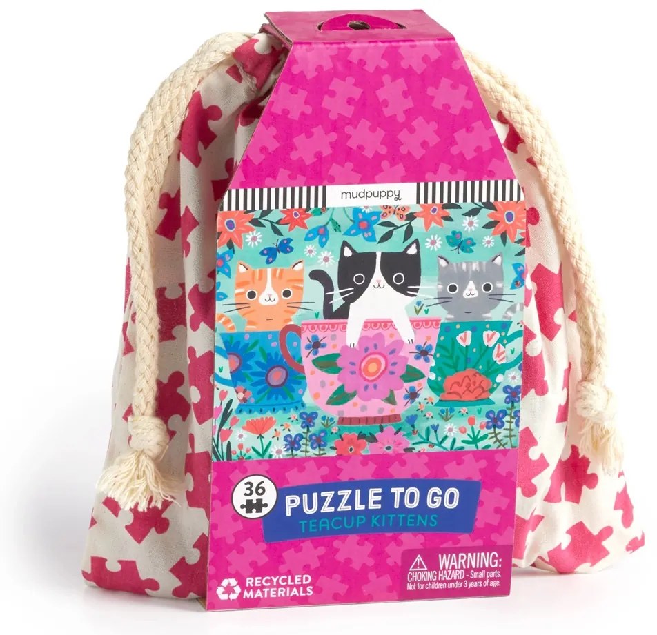 Mudpuppy Puzzle Koťata v hrnku na čaj v látkovém pytlíku 36 dílků