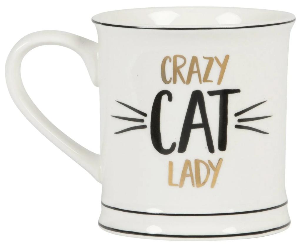 sass & belle Porcelánový hrnek Crazy Cat Lady 400 ml, černá barva, bílá barva, zlatá barva, porcelán