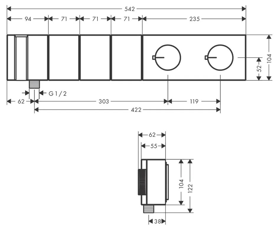 Axor Edge - Modul termostatu Select 540/100 s podomítkovou instalací, pro 3 spotřebiče - diamantový brus, chrom 46711000