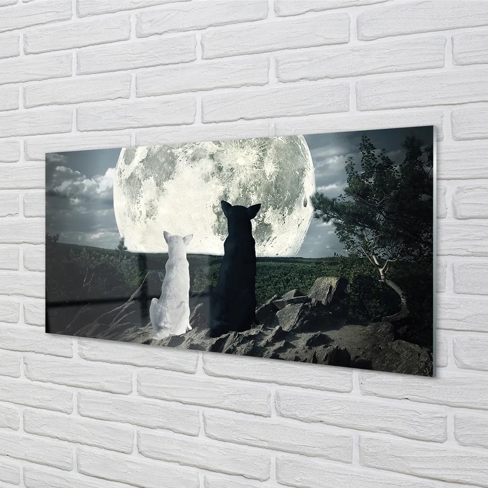 akrylový obraz Wolves měsíc lesní 140x70 cm