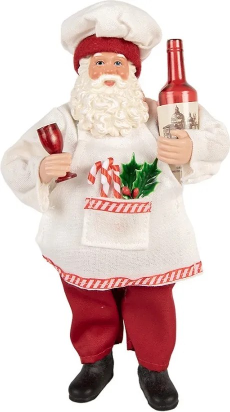 Vánoční dekorace Santa v zástěře s vínem - 15*10*27 cm