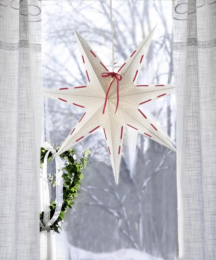 STAR TRADING Závěsná svítící hvězda Vira White 60 cm, červená barva, bílá barva, papír