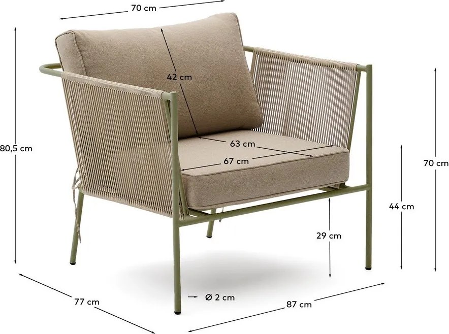 Zelené/béžové kovové zahradní křeslo Zivia – Kave Home