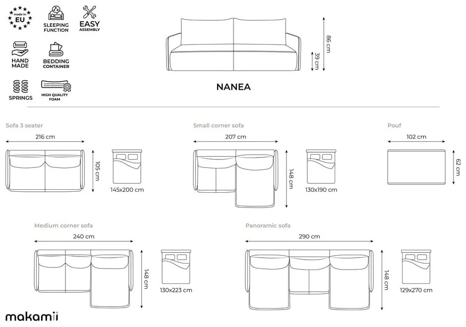Béžová rozkládací/s úložným prostorem pohovka 216 cm Nanea – Makamii
