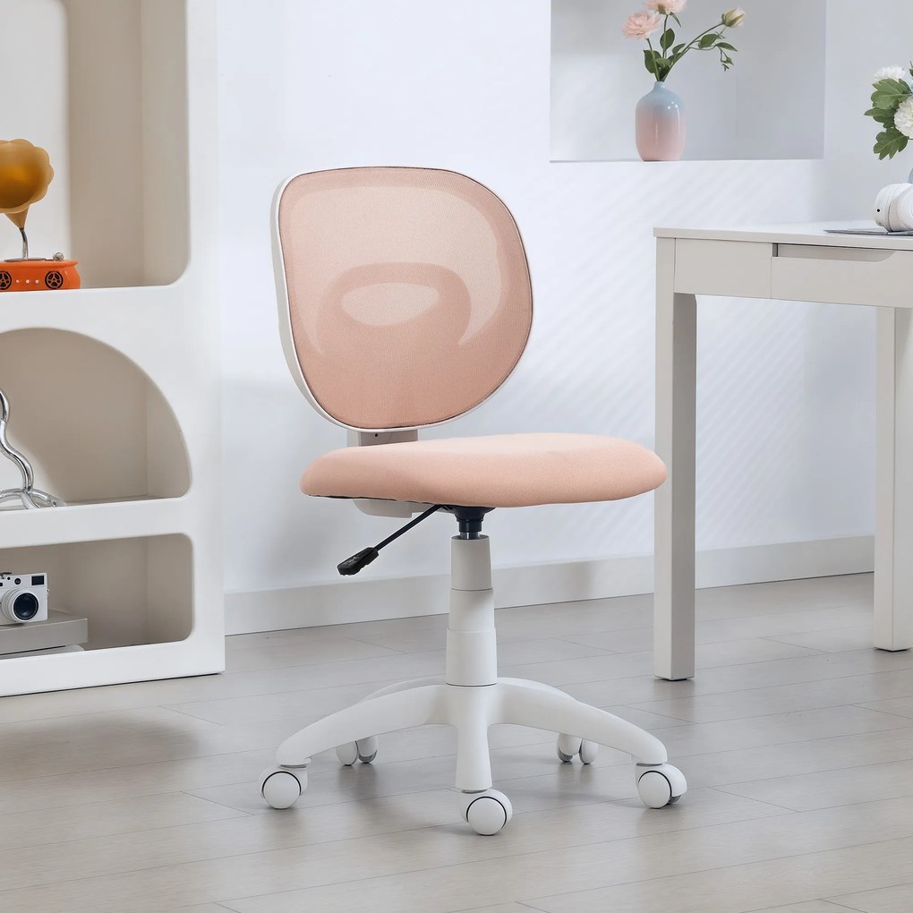 HOMCOM Kancelářská židle, ergonomická židle s C-tvarovanou opěrkou zad, výškově nastavitelná, růžová