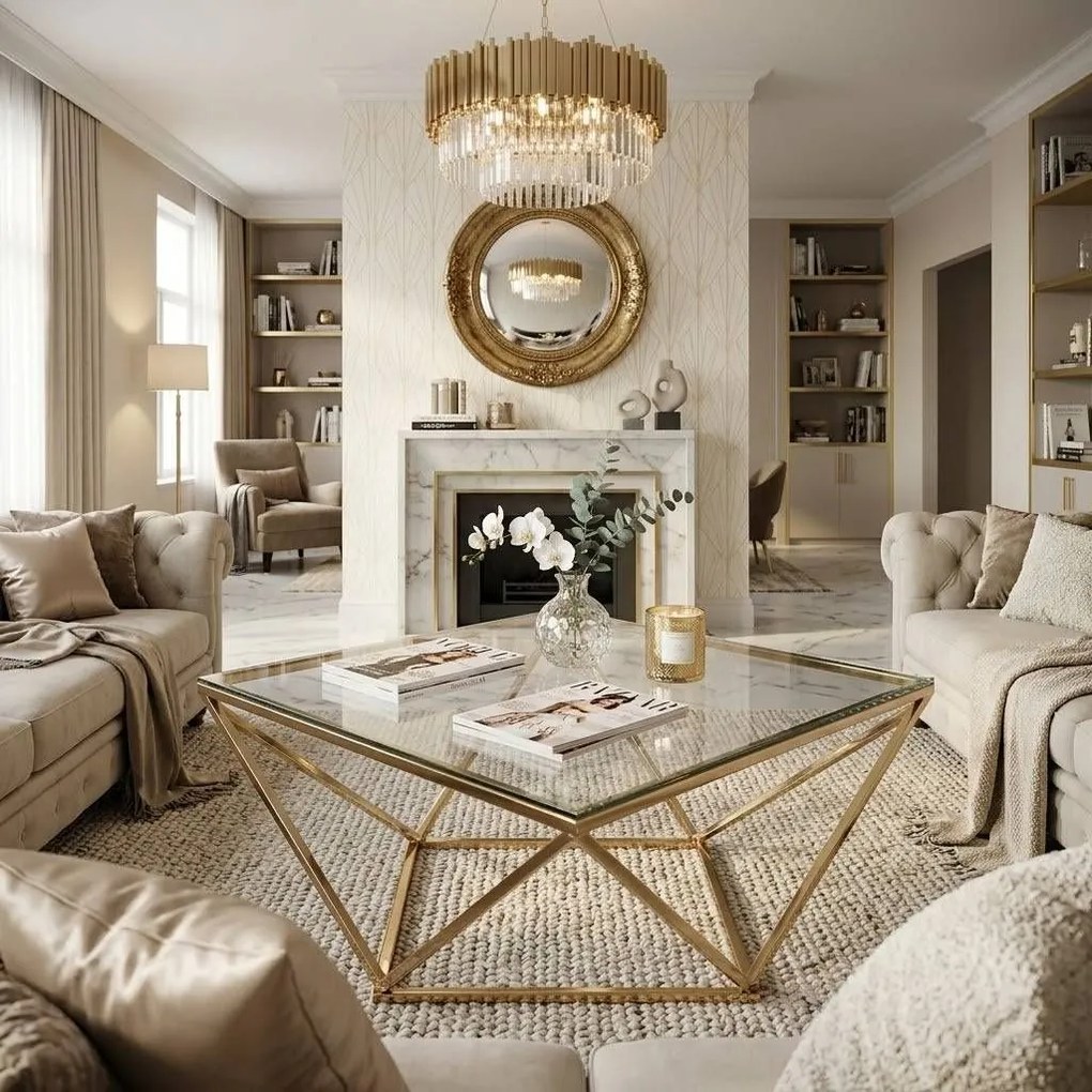 Tutumi Tutumi, skleněný konferenční stolek Glamour 80x80x45 CS-14G, zlatá, KRZ-06585