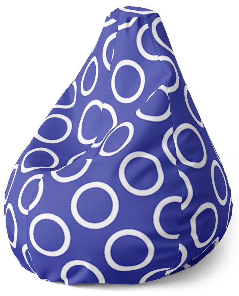 Sablio Sedací vak Pear Bílé kruhy na modré - 70 x 95 x 15 cm