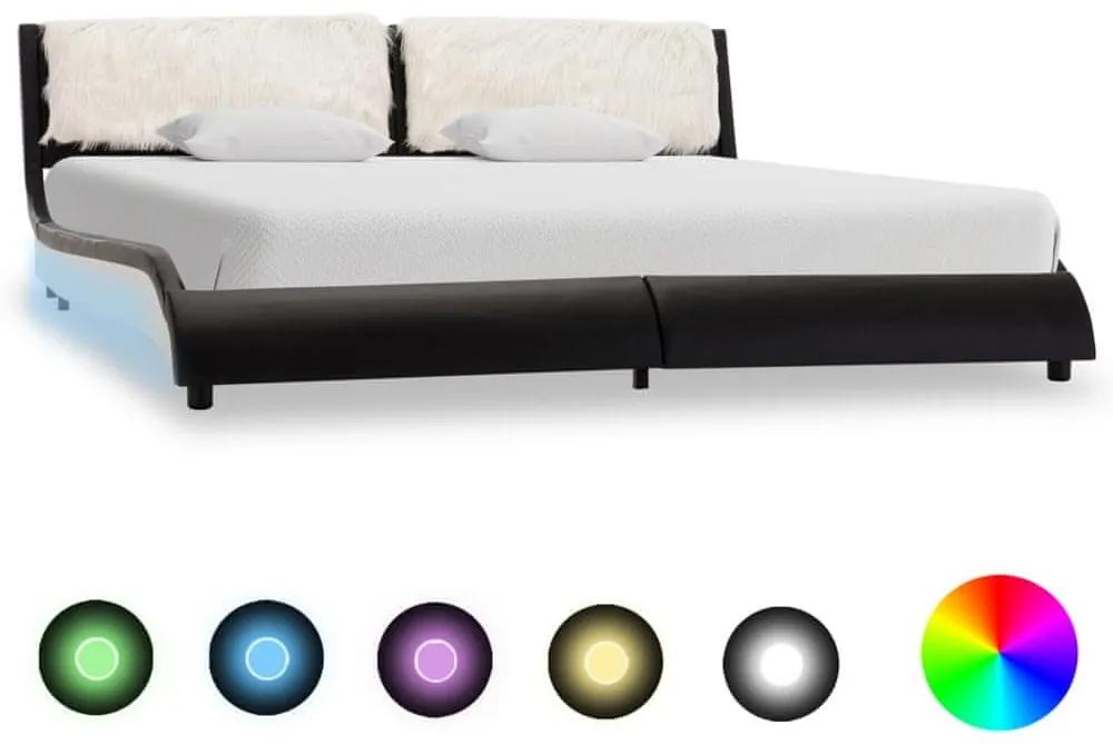 Petromila Rám postele s LED světlem černý a bílý umělá kůže 180 x 200 cm