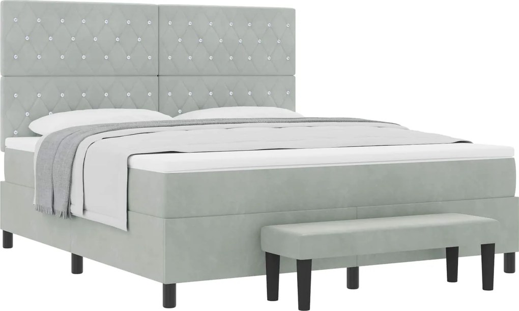 Postel s boxspringem s čelo Světle šedá 200 x 180 cm samet 3344462