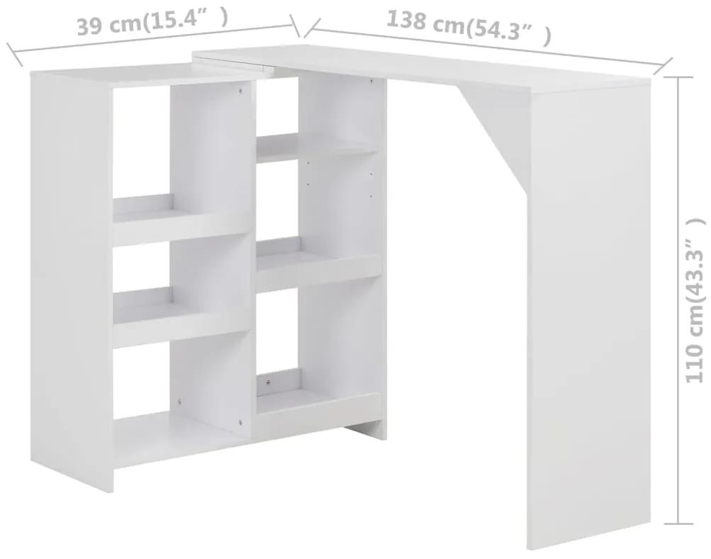 vidaXL Barový stůl s pohyblivým regálem bílý 138 x 39 x 110 cm