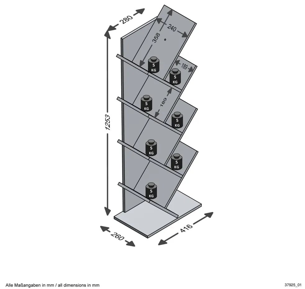 Stojící geometrická knihovna Pincer | bílá