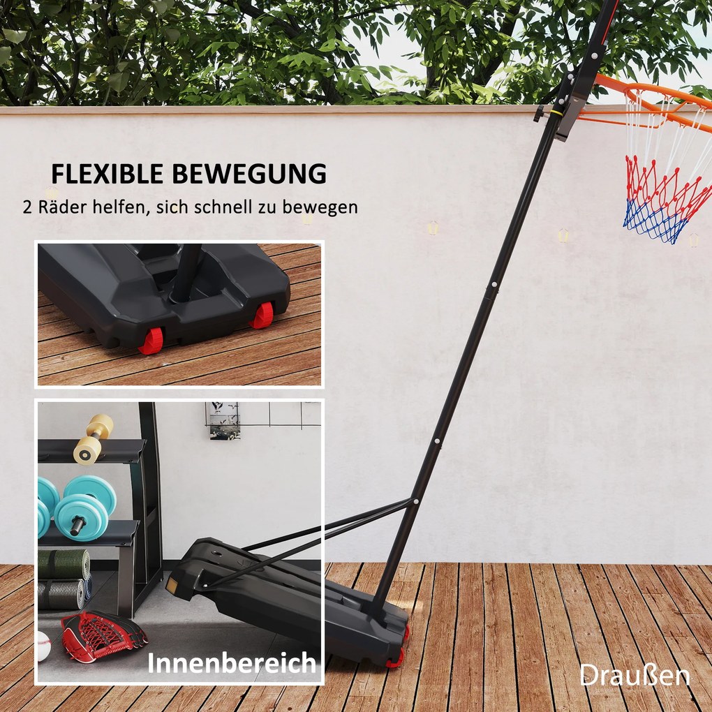 AIYAPLAY Dětský venkovní koš na basketbal, nastavitelný od 210-260 cm s kolečky, systém na basketbal pro děti od 6 let, červený