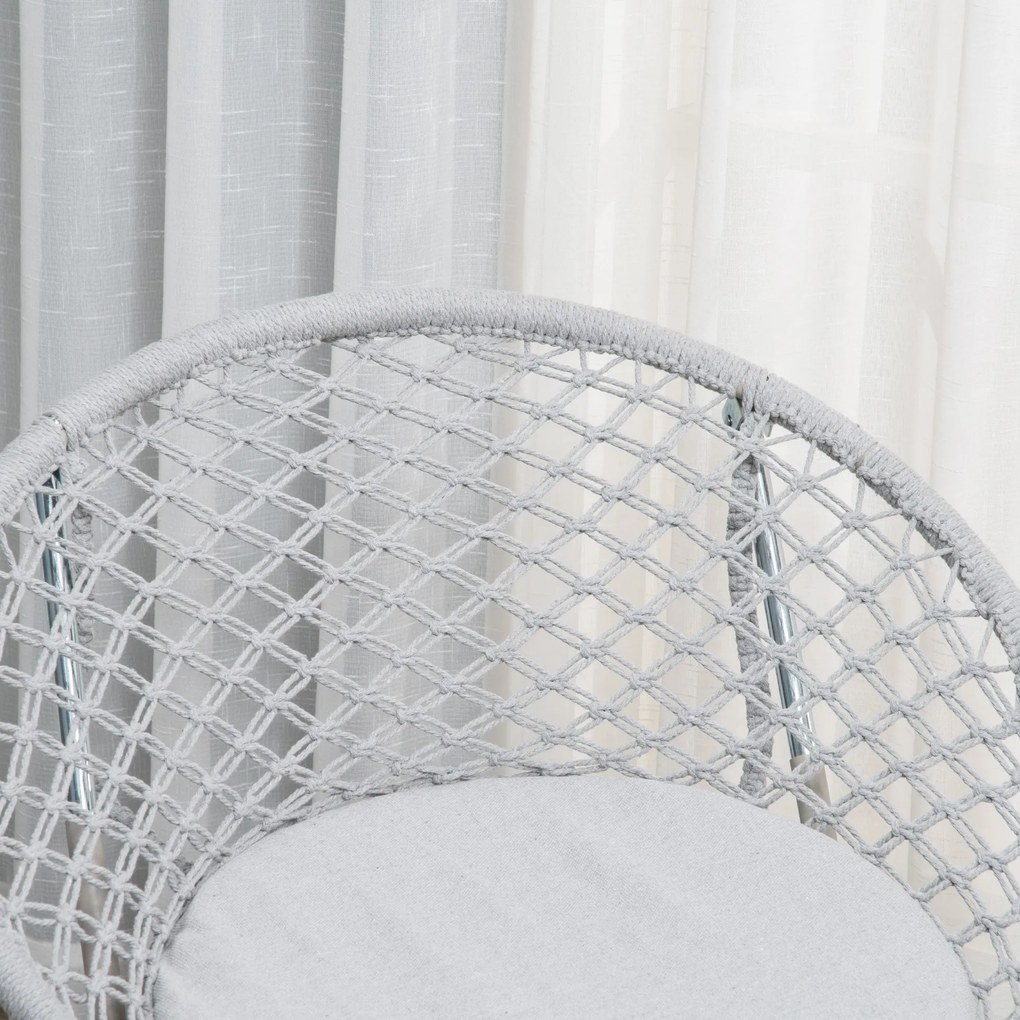 Outsunny Zahradní Kulatý Měsíční Křeslo Skládací Papasan Křeslo Makramé Bavlna Polyester Šedá | Aosom