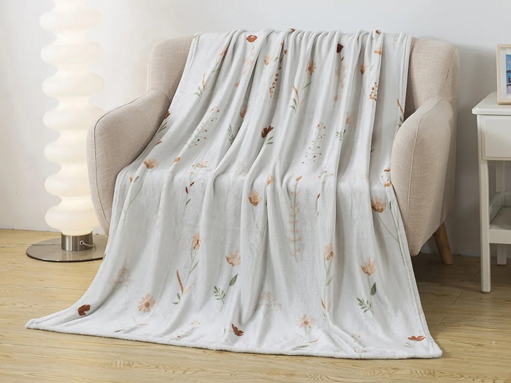 XPOSE® Mikroplyšová  deka DIVOKÉ MÁKY  - světle šedá 200x220 cm