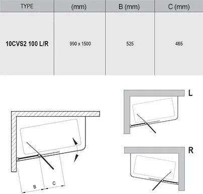 Ravak 10CVS2-100 R 7QRA0C03Z1 vanová zástěna bright alu+transparent