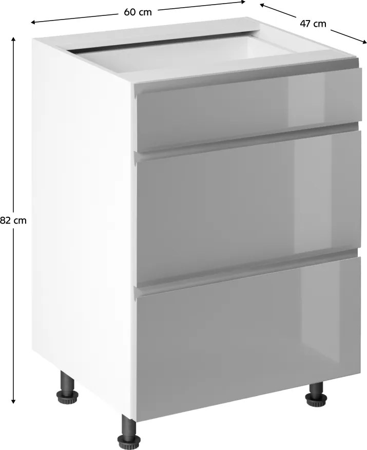 Spodní skříňka, bílá/šedá extra vysoký lesk HG, AURORA D60S3