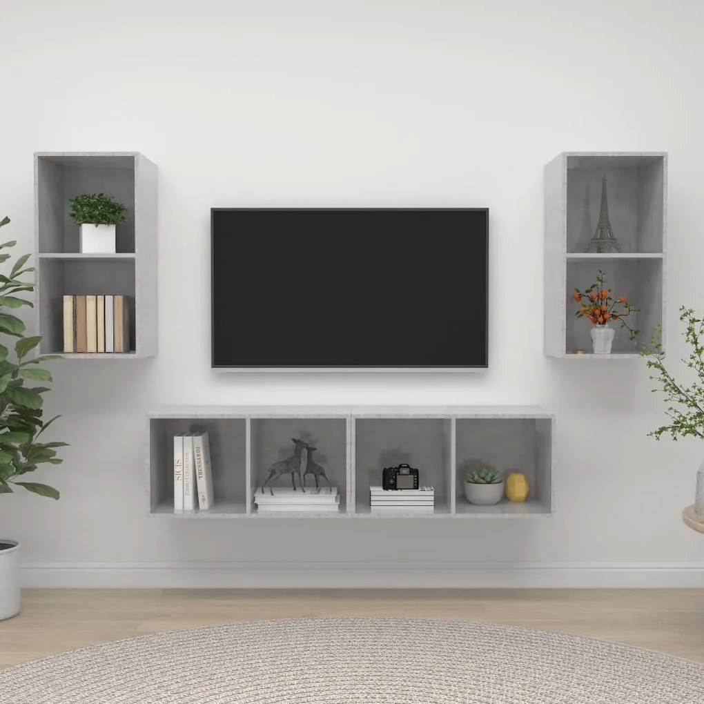 Nástěnné TV skříňky 4 ks betonově šedé kompozitní dřevo 3079875